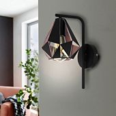 EGLO Townshend 5 Light Industrial Steel Wood Caged Wall Lamp | Freemans