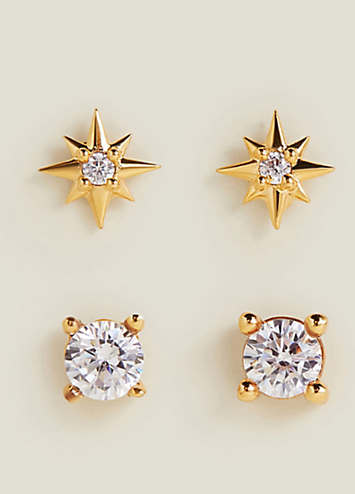 Accessorize 2 Pack 14 Ct Gold-Plated Sparkle Studs | Freemans