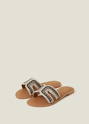 Accessorize Beaded Cut-Out Slide Sandals Black White | Freemans