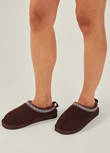 Accessorize Chocolate Suedette Braid Mule Slippers | Freemans