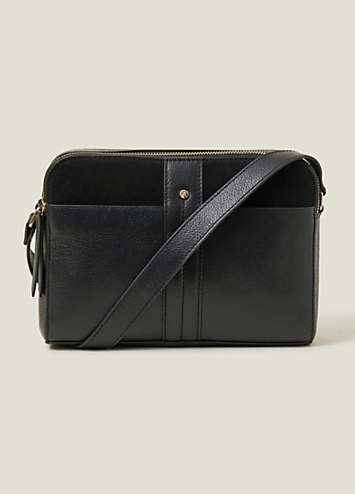 Accessorize Double Zip Leather Crossbody Bag - Black | Freemans