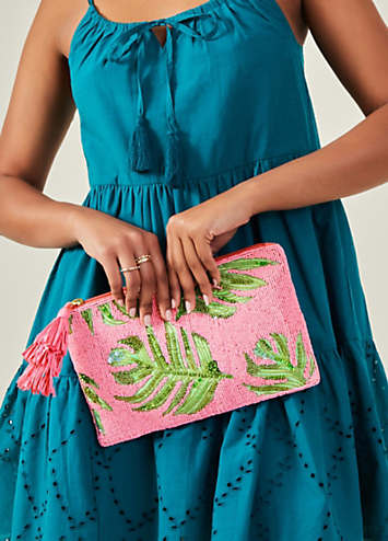 Accessorize Embellished Leaf Zip Top Clutch Bag | Freemans