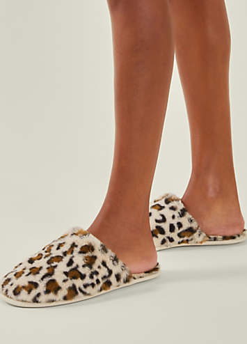 Accessorize Leopard Faux Fur Leopard Print Slippers | Freemans
