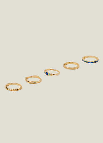 Accessorize Pack of 5 Blue Gem Rings | Freemans