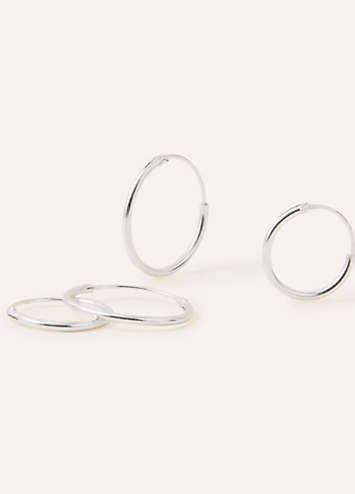 Accessorize Sterling Silver Plain Mini Hoops Set of Two | Freemans