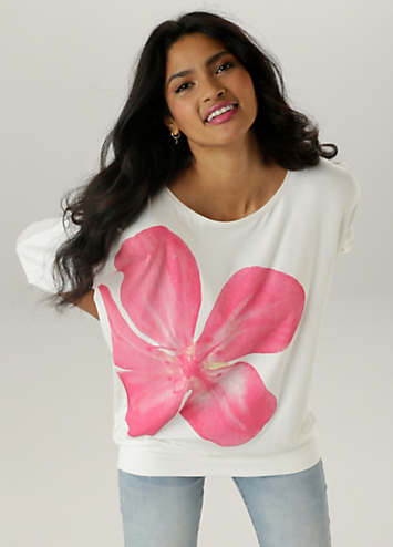 Aniston Large Floral Front Print Three-Quarter Length Sleeve Top | Freemans