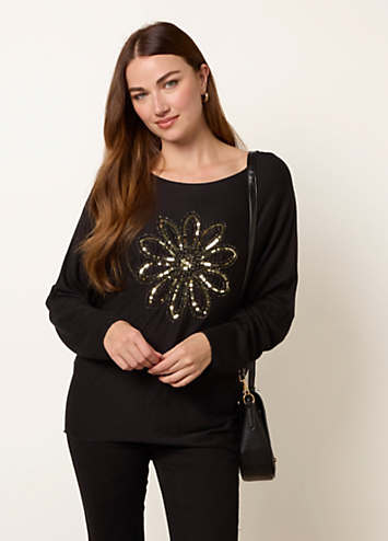 Blue Vanilla Embroidered Sequin Flower Top | Freemans