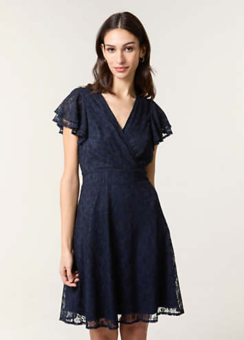 Blue Vanilla Lace Flutter Sleeve Mini Dress | Freemans