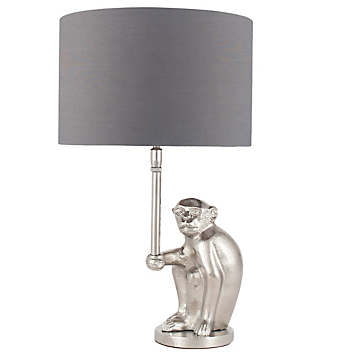 Capuchin Antique Silver Metal Monkey Table Lamp | Freemans