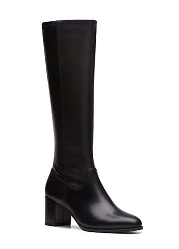 Clarks Freva 55 Long Black Leather Boots Freemans