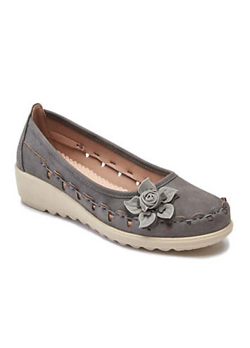 Cotton Traders Beige Soft Step Flower Shoes | Freemans