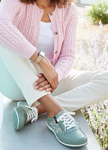 Cotton Traders Duck Egg Floral Side Zip Trainers | Freemans
