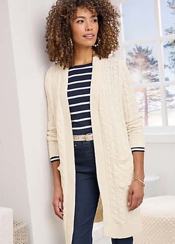 Cotton Traders Longline Cotton Cable Cardigan | Freemans