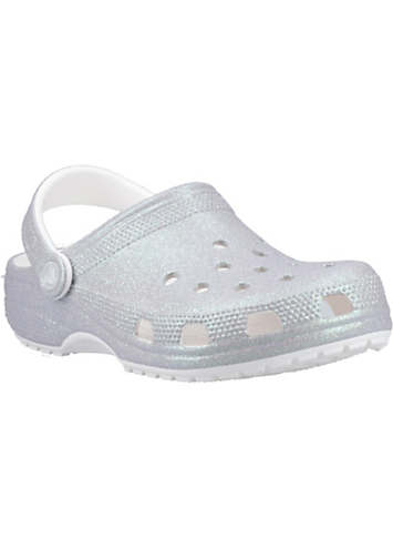 Crocs White Classic Glitter Clogs | Freemans