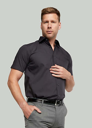 Double Two Black Classic Easy Care Short Sleeve Shirt | Freemans