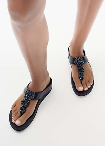 FitFlop Fino Beadie-Button Metallic Navy Toe-Post Sandals | Freemans
