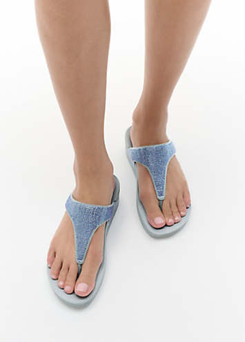 FitFlop Quiet Blue Lulu Crystal Embellished Toe-Post Sandals | Freemans