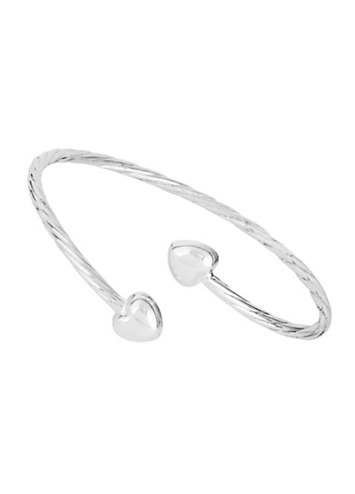 For You Collection Sterling Silver Double Heart Twisted Flexi-Cuff Bangle | Freemans