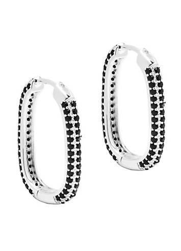 For You Collection Sterling Silver Micro Set Black CZ Rectangular ...