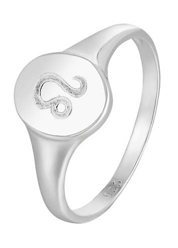 For You Collection Sterling Silver Zodiac Leo Oval Signet Ring | Freemans