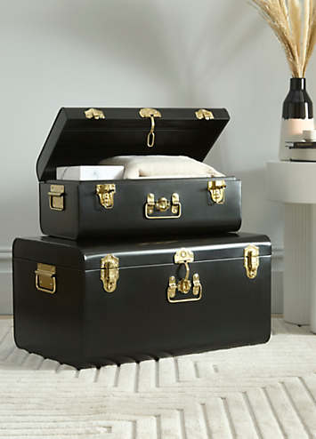Freemans Home Set of 2 Black Decorative Storage Trunk | Freemans