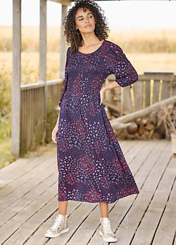 Freestyle Lucy Patchwork Print Shirred Print Midi Dress | Freemans