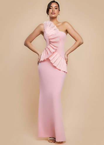 Goddiva One Shoulder Pleated Fan Maxi Dress | Freemans