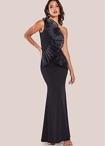 Goddiva One Shoulder Pleated Fan Maxi Dress | Freemans