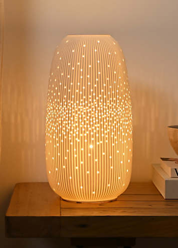 Hestia LED White Tall Ribbed Table Lamp | Freemans