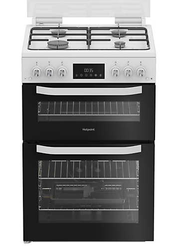 Hotpoint HTG6GDCW 60cm Gas Twin Cooker with Glass Lid - White | Freemans