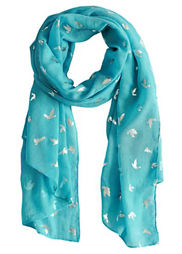 Intrigue Turquoise Blue Silver Swallow Metallic Scarf | Freemans