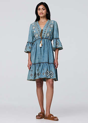 Izabel London Embroidered Tassel Detail Knee Length Dress | Freemans