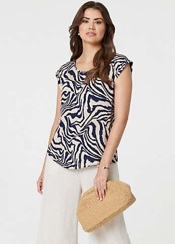 Izabel London Navy Animal Print Cap Sleeve Shell Top | Freemans