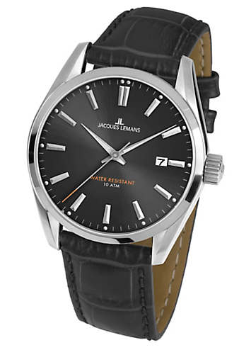 Jacques Lemans Derby Quartz Leather Grey Strap Men’s Watch | Freemans