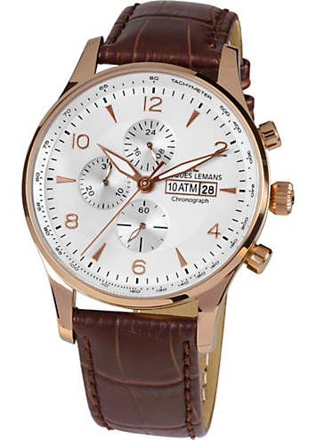 Jacques Lemans London Chronograph Leather Strap Rose Gold Plated Men’s ...