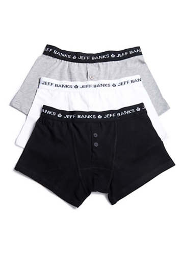Jeff Banks 3 Pack Assorted Colour Button Fly Boxer Shorts | Freemans