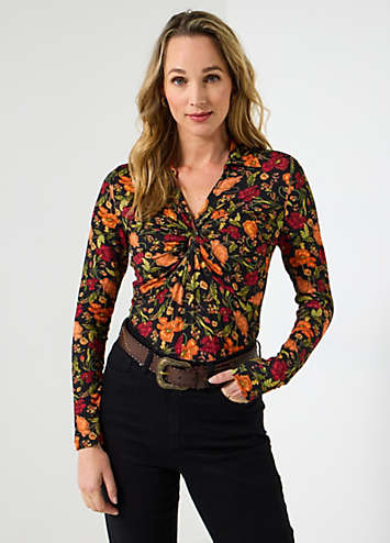 Joe Browns Floral Twist-Front Collared Jersey Top | Freemans