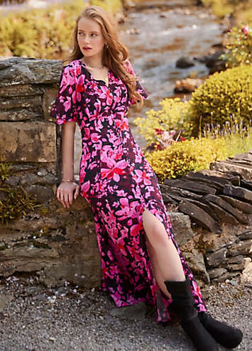 Joe Browns Petite Print Floral Wide Sleeve Button-Through Maxi Dress ...