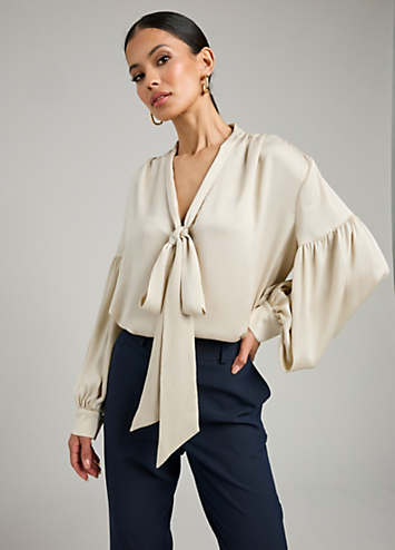 Kaleidoscope Champagne Tie Front Satin Blouse | Freemans