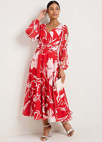 Kaleidoscope Red Floral Print Midi Prom Dress | Freemans