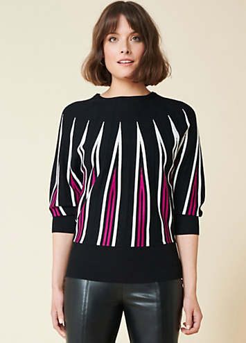 Kaleidoscope Three-Quarter Sleeve Batwing Intarsia Triangle Jumper ...