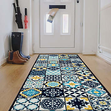 Likewise Rugs & Matting Victorian Tile Teal Runner | Freemans