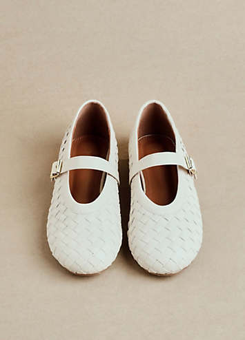 Linzi Daily Nude Faux Leather Woven Mary Jane Pumps | Freemans