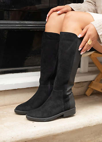 Linzi Knight Black Faux Suede High Leg Boots with Stretch Side Panel ...