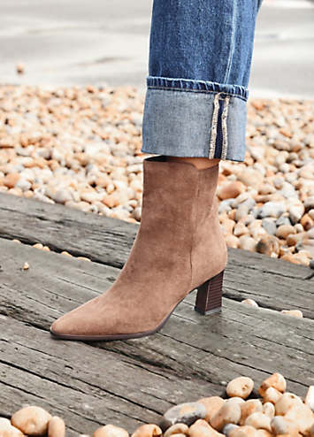 Linzi Thorn Brown Suede Stacked Block Heel Ankle Boots | Freemans