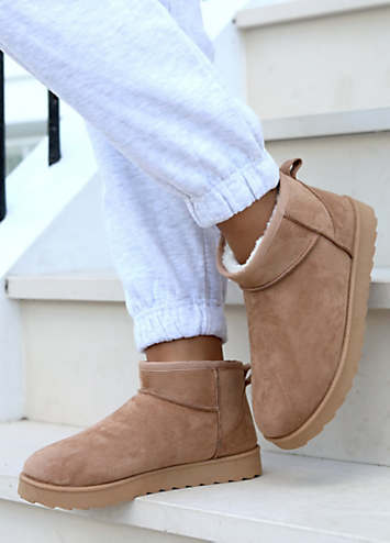Linzi Ultra Mini Addy Chestnut Faux Suede Mini Ankle Boots | Freemans