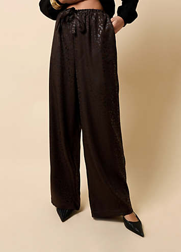 Little Mistress Lorena Chocolate Animal Texture Satin Wide Leg Trousers ...