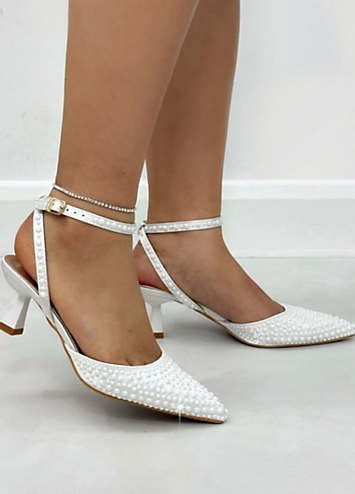 Love Lemonade Crystal Darling Pearl Slingback Kitten Heel Sandals White ...