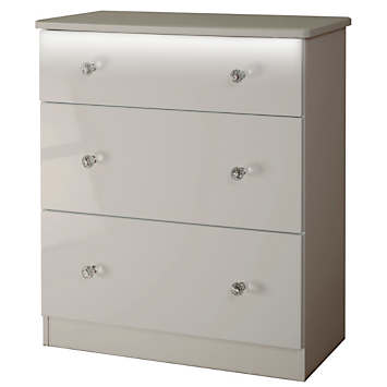Lumiere Assembled High Gloss LED 3 Deep Drawer Chest of Drawers | Freemans