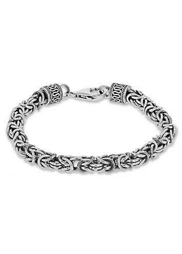 Max Rossi Sterling Silver Rhodium Plated Oxidised 6mm Byzantine ...